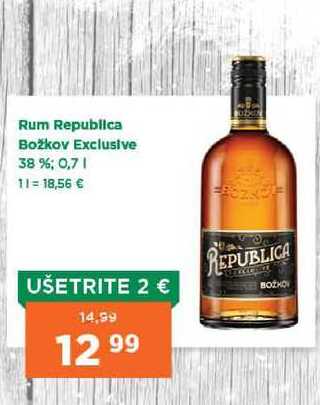 Rum Republica Božkov Exclusive 38 %; 0,7 l v akcii | Zlacnene.sk