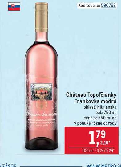 Chateau Topolčianky Frankovka modrá 750ml v akcii | Zlacnene.sk