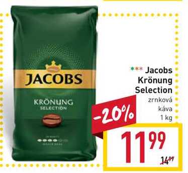 Jacobs Krönung Selection zrnková káva 1 kg v akcii | Zlacnene.sk